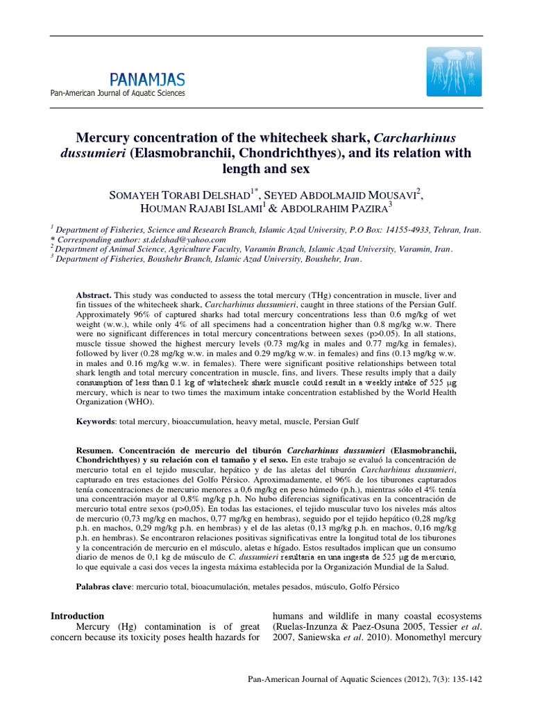 Delshad Et Al. - 2012 - Mercury Concentration of The Whitecheek Shark ...