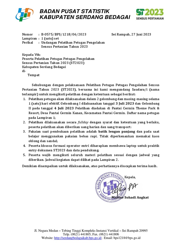 Surat Undangan Pelatihan PengolahanST2023 Rev | PDF Surat Undangan Pelatihan PengolahanST2023 Rev | PDF