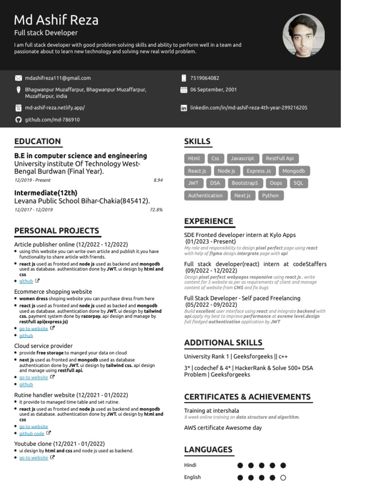 MD Ashif Reza: Education Skills | PDF | Cloud Computing | Databases