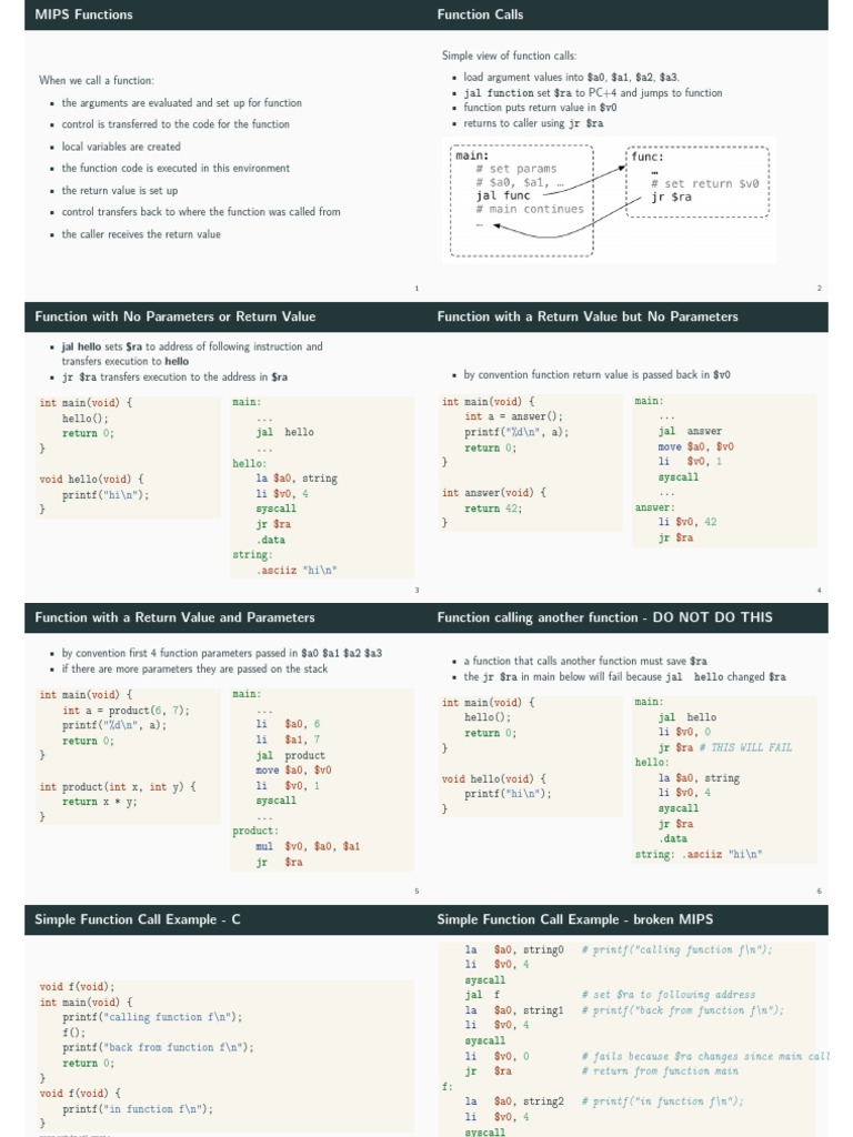 Mips Functions Notes Pdf Parameter Computer Programming Pointer Computer Programming 1204