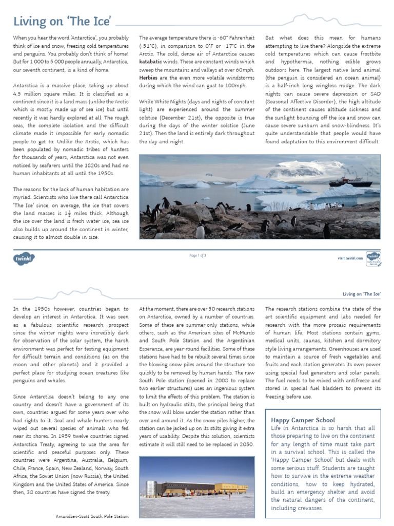 Living On The Ice - Reading Comprehension | PDF | Antarctica | Snow