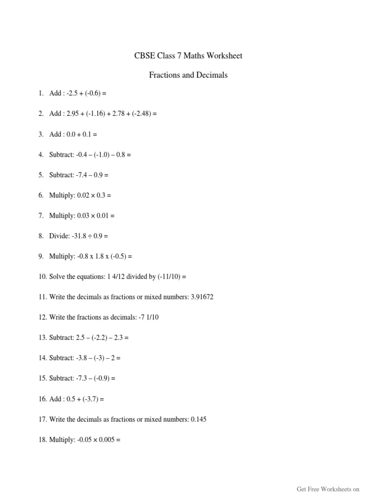 Fractions-and-Decimals-CBSE-Class-7-Worksheet | PDF