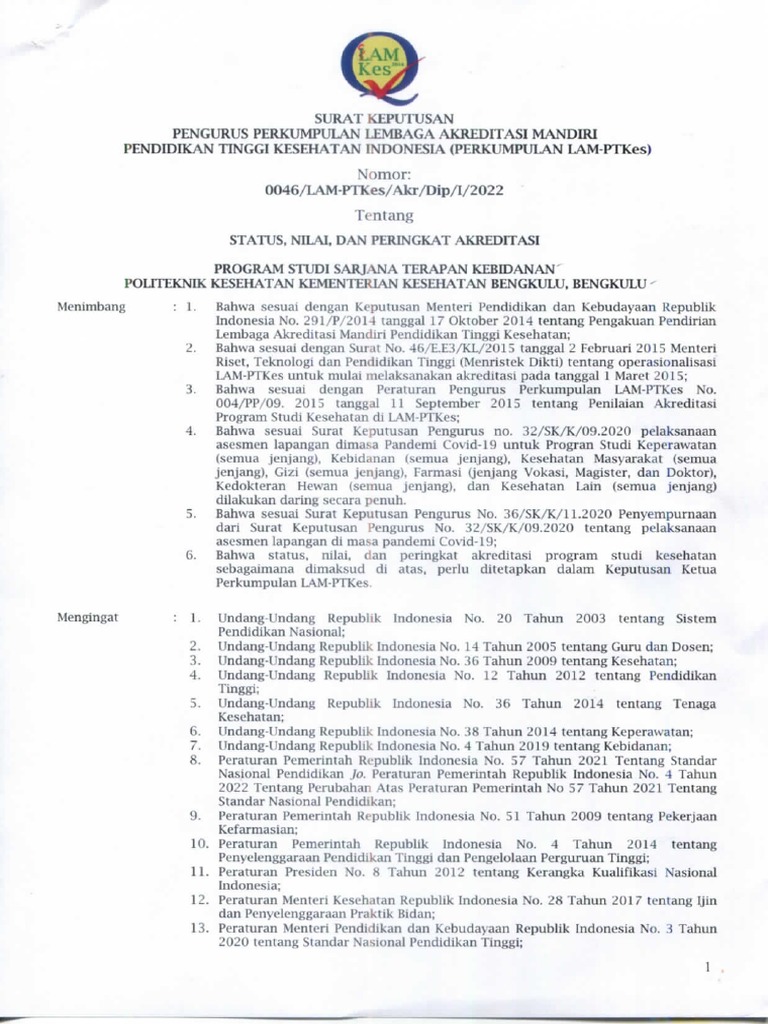 SK Akreditasi Sarjana Terapan Kebidanan 28 Januari 2022001 | PDF