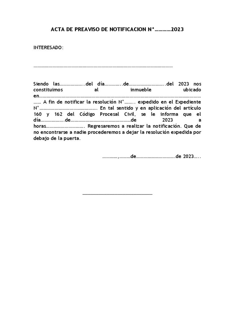 Acta de Preaviso de Notificacion N | PDF