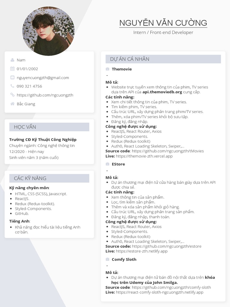 CV NguyenVanCuong Intern ReactJS | PDF