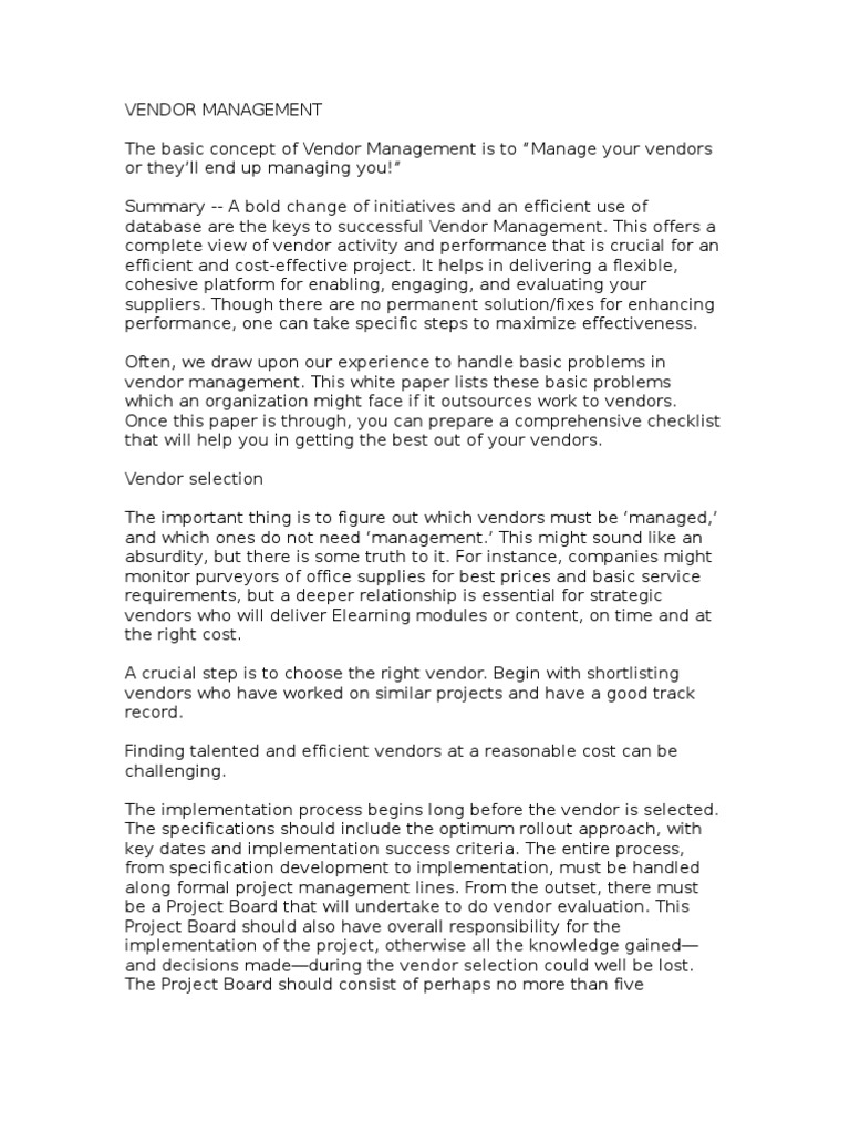 Vendor Management | PDF | Specification (Technical Standard ...