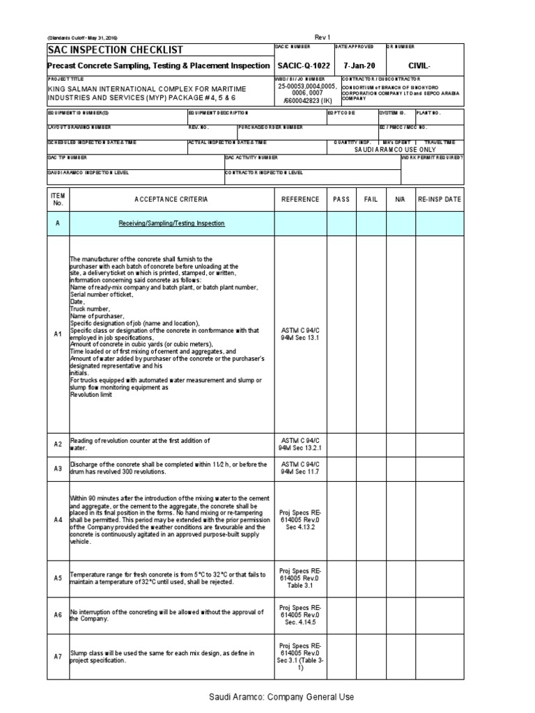 SACIC-Q-1022 Rev.01 Precast Concrete Sampling, Testing & Placement ...