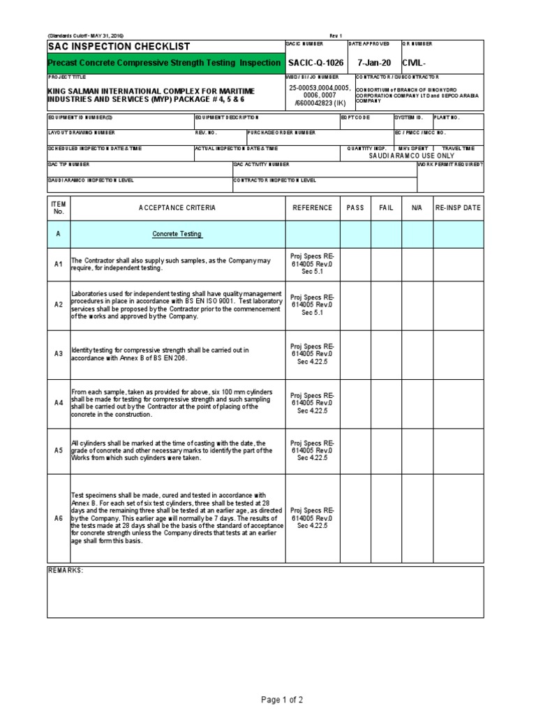 SACIC-Q-1026 Rev.01 Precast Concrete Compressive Strenght Insp. | PDF | Concrete