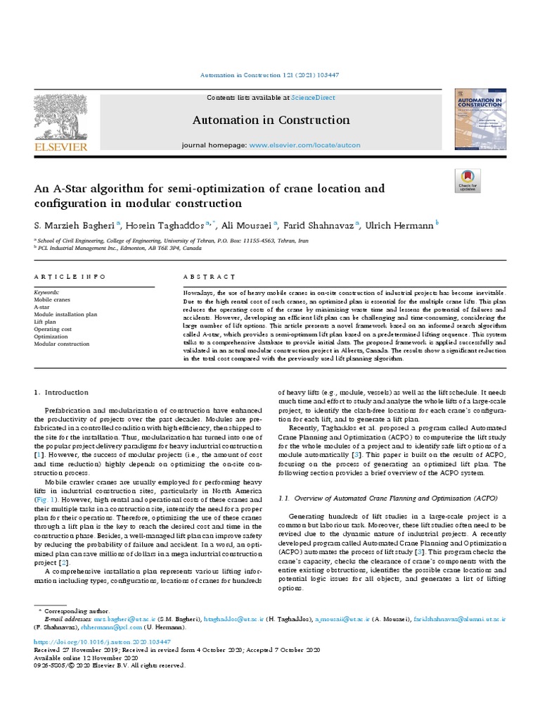 2021 - An A-Star Algorithm For Semi-Optimization of Crane Location and ...
