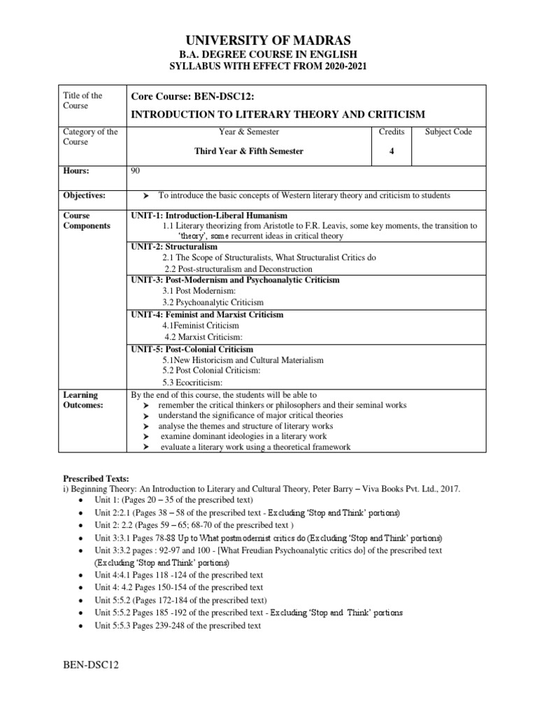 B.A.English Literature Syllabus 5th Semester | Download Free PDF | English Language | Grammar