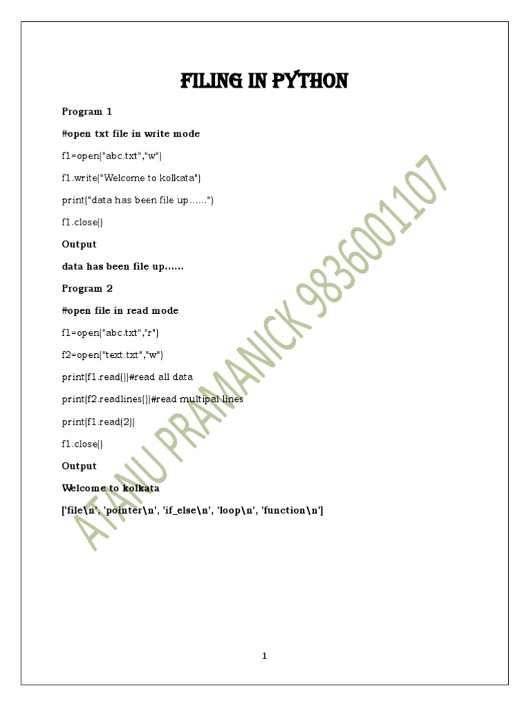 Filing In Python Pdf Text File String Computer Science