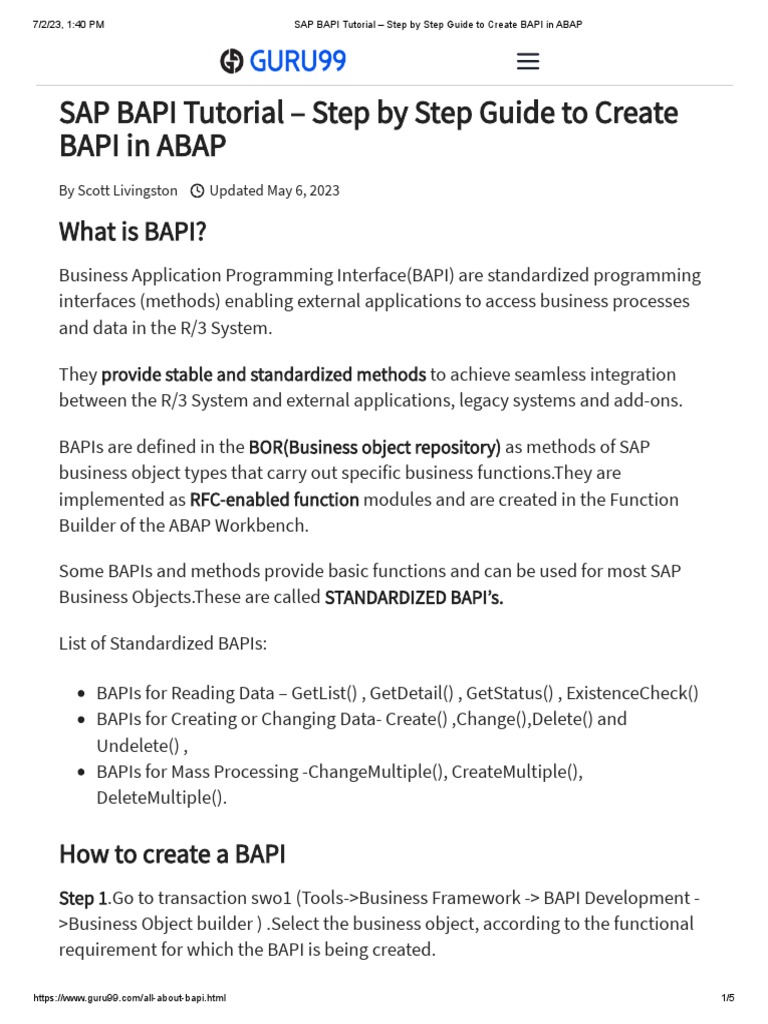SAP BAPI Tutorial - Step by Step Guide To Create BAPI in ABAP | PDF | Computing | Software ...