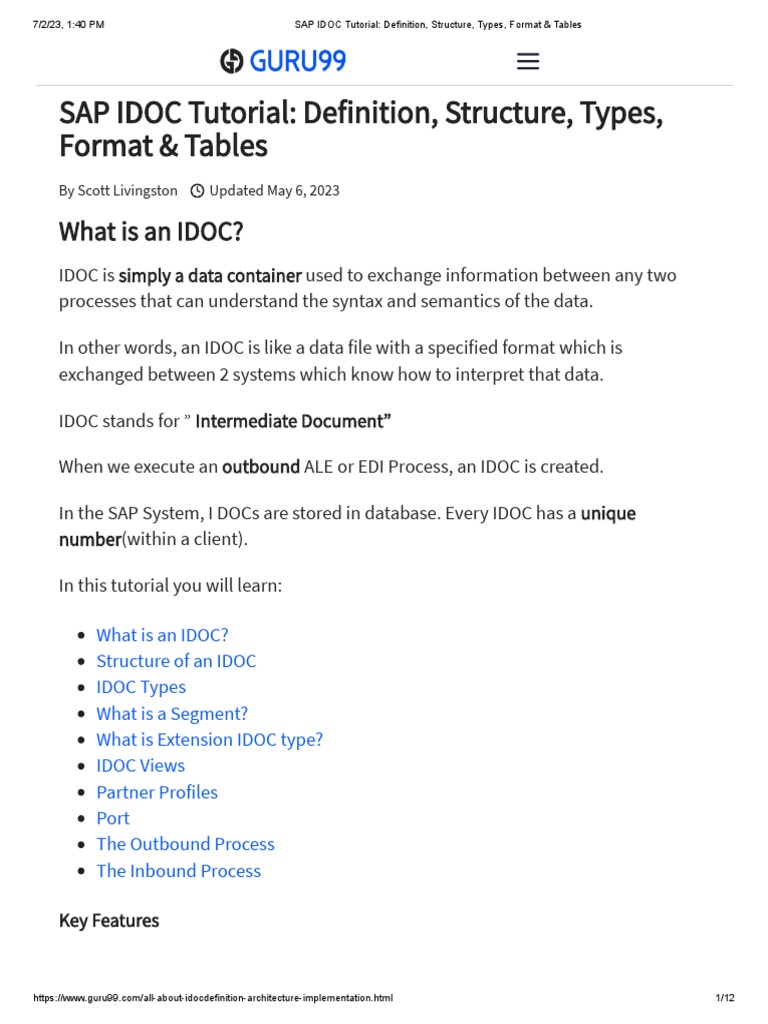 SAP IDOC Tutorial_ Definition, Structure, Types, Format & Tables | PDF | Electronic Data ...