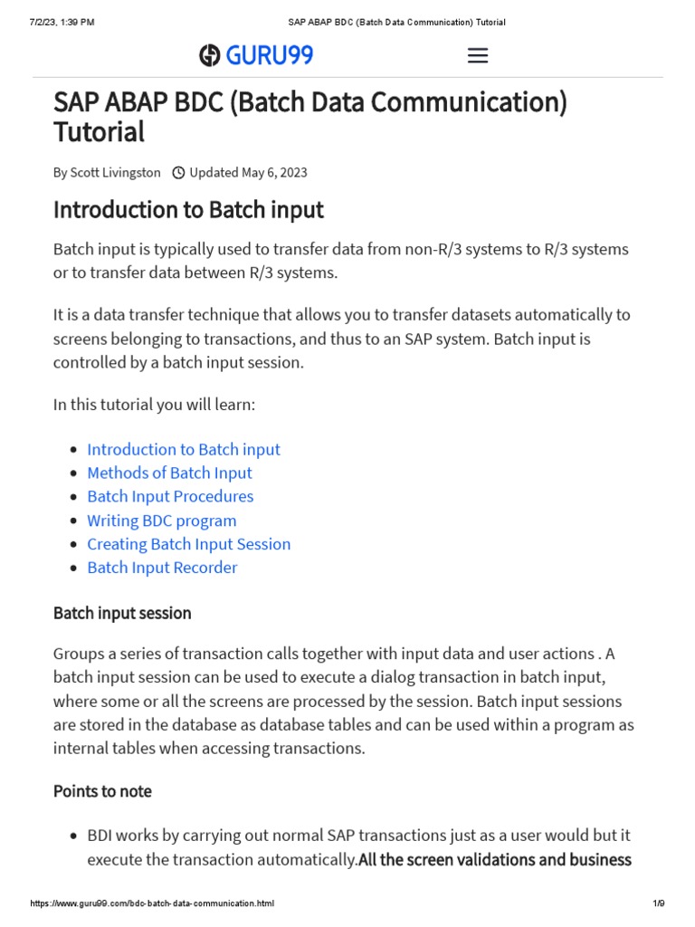 SAP ABAP BDC (Batch Data Communication) Tutorial | PDF | Database Transaction | Computer Program