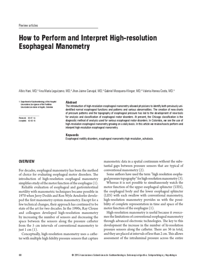 How To Perform and Interpret High-Resolution Esophageal Manometry | PDF ...