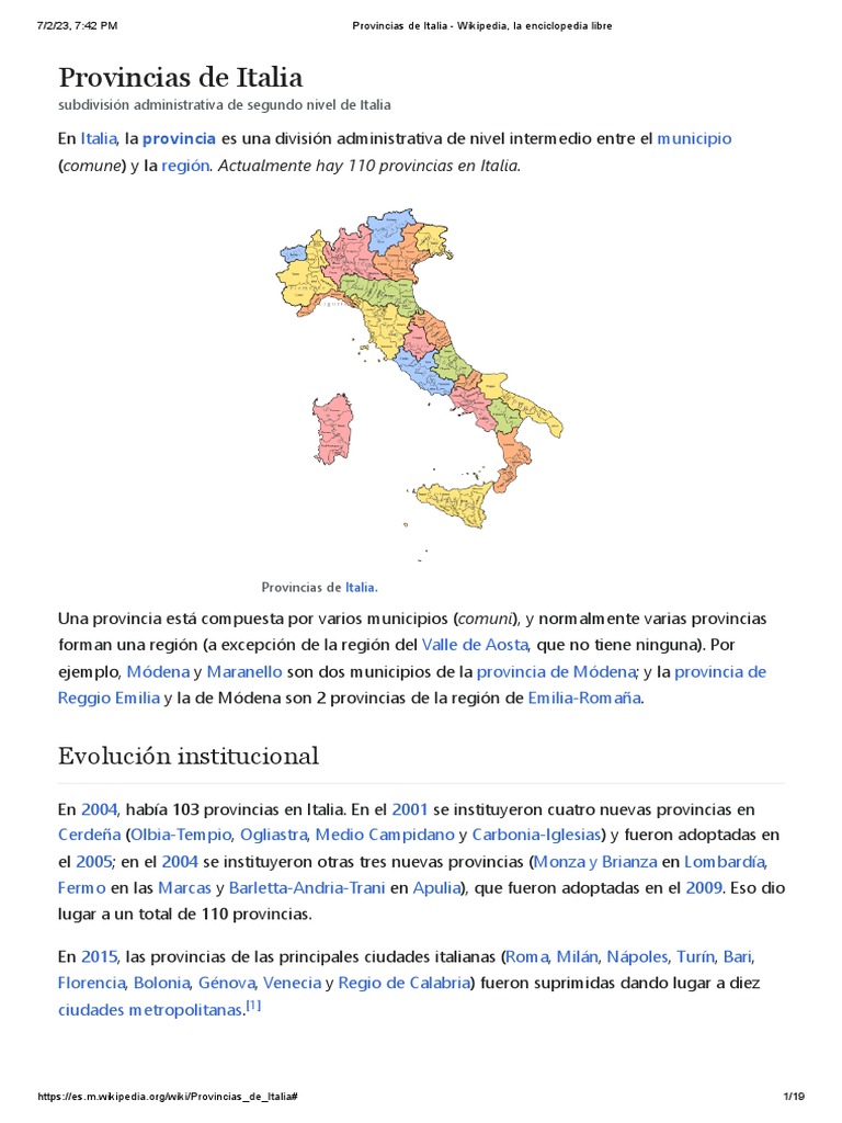 Provincias de Italia - Wikipedia, La Enciclopedia Libre | PDF