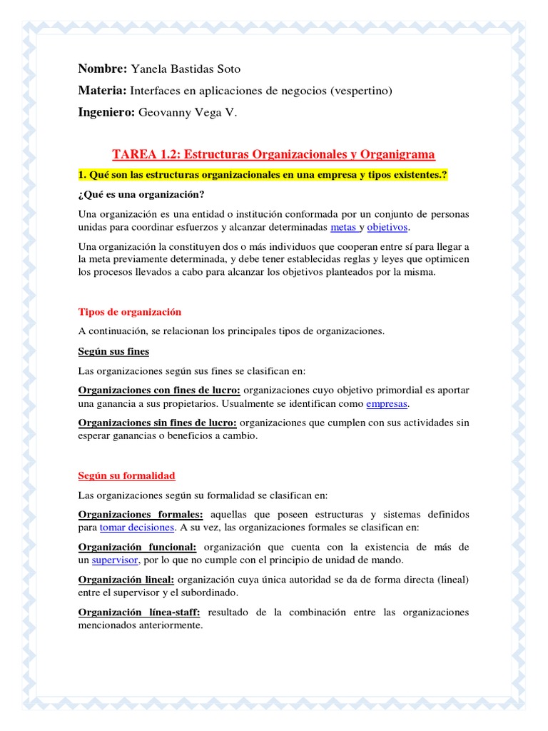 TAREA 1.2 Estructuras Organizacionales y Organigrama | PDF | Negocios económicos | Business