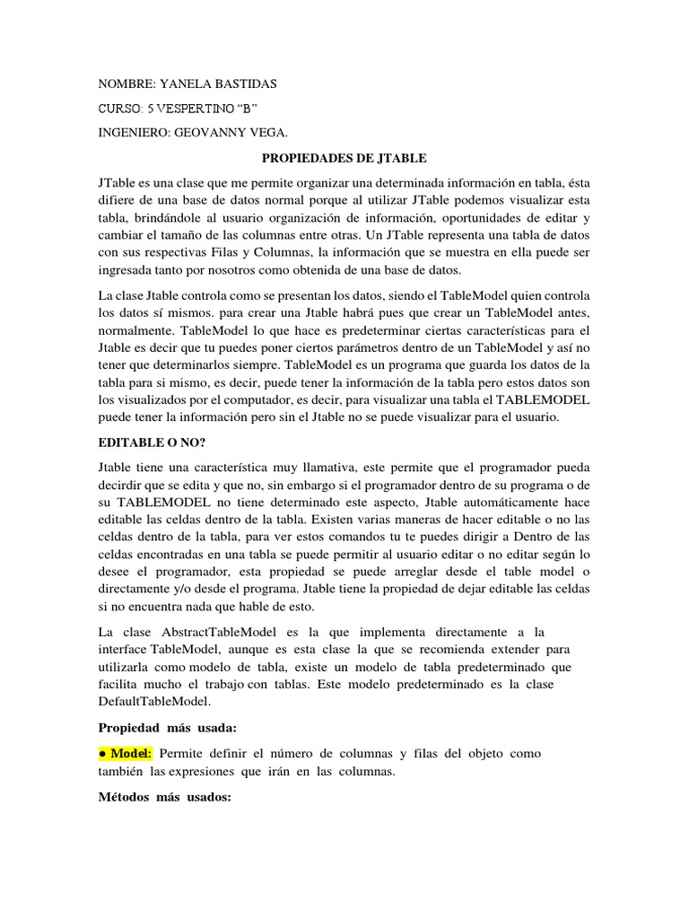 Propiedades y Uso de JTable en Java | PDF | Objeto (informática ...