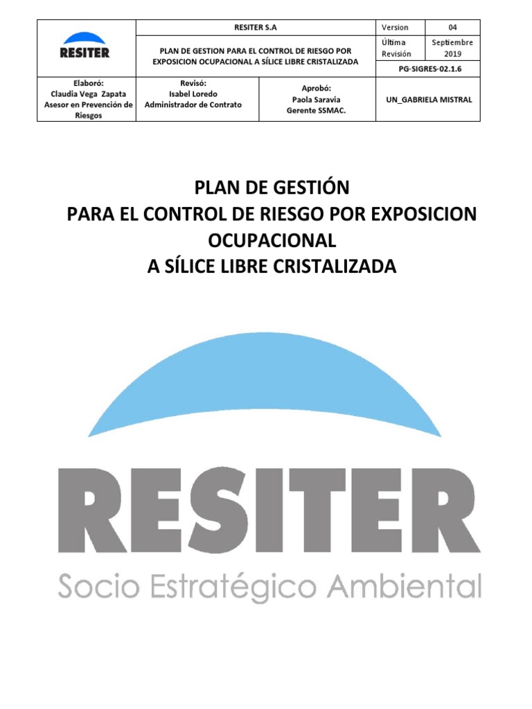 Plan de Gestion Para El Control de Riesgo Por Exposicion Ocupacional a Silice Libre Cristalizada ...