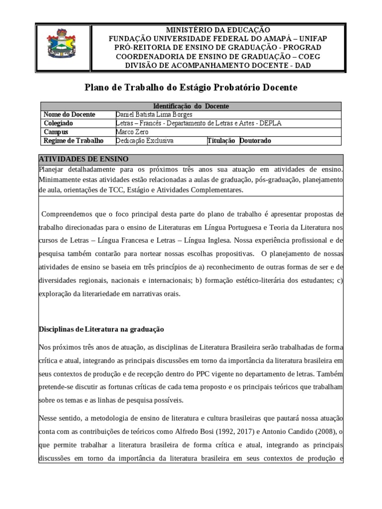 Plano de Trabalho de Estágio Probatório | PDF | Narrativa | Literatura oral