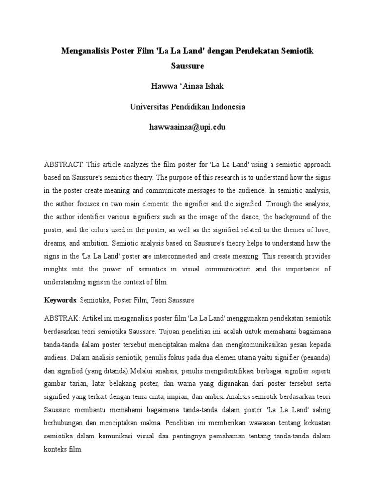 Analisis Semiotik Terhadap Poster Film La La Land | PDF