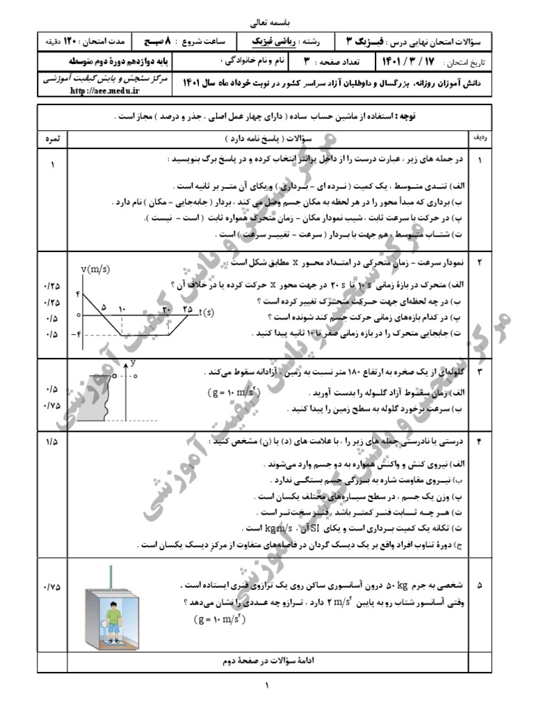 Fizik-Riazi-Khordad 1401 | PDF