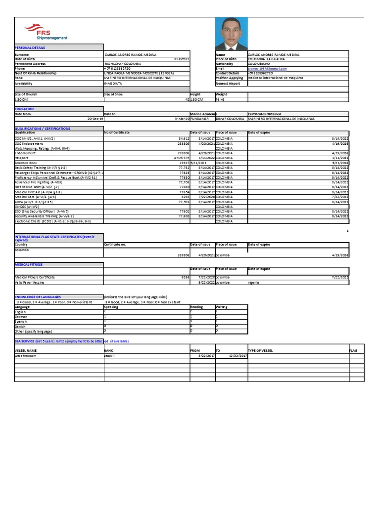 Frs SM Application Form. | PDF | Water Transport | Shipping