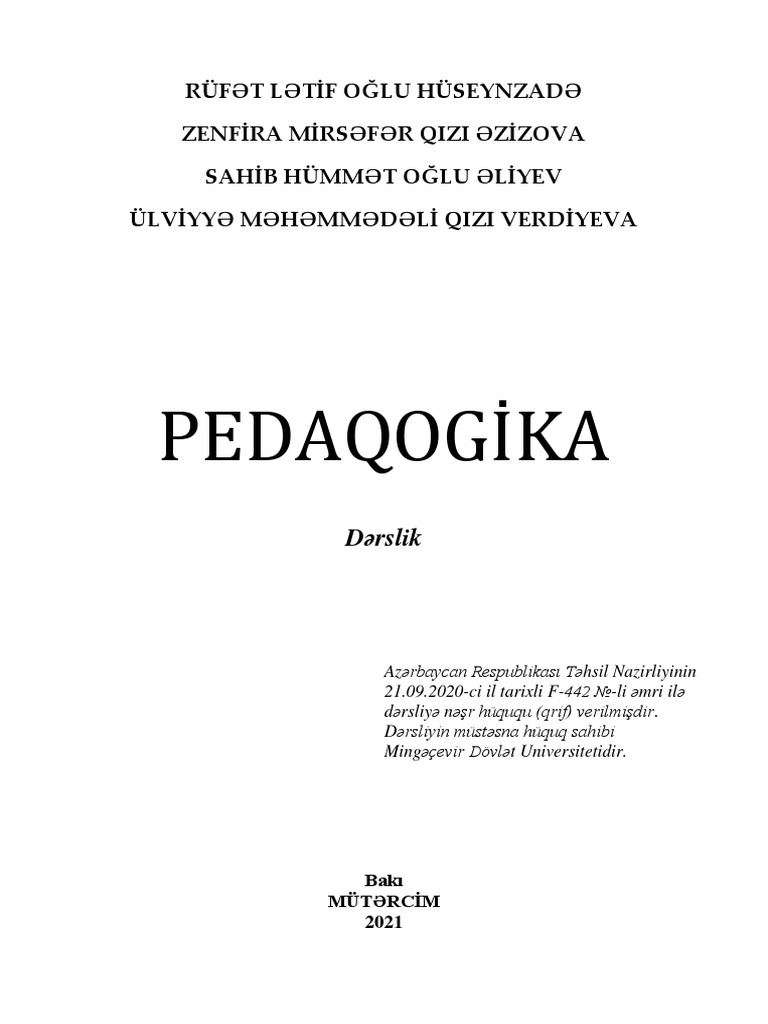 Pedaqogika Dərslik2021 | PDF