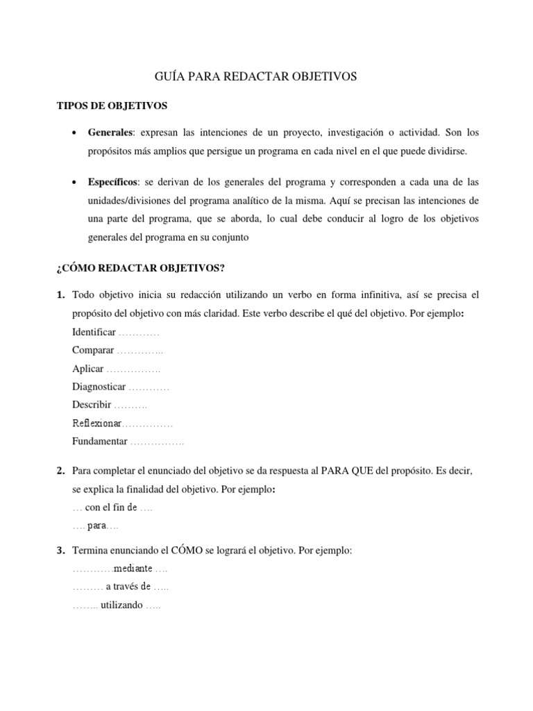 Guia para Redactar Objetivos | PDF | Cognición
