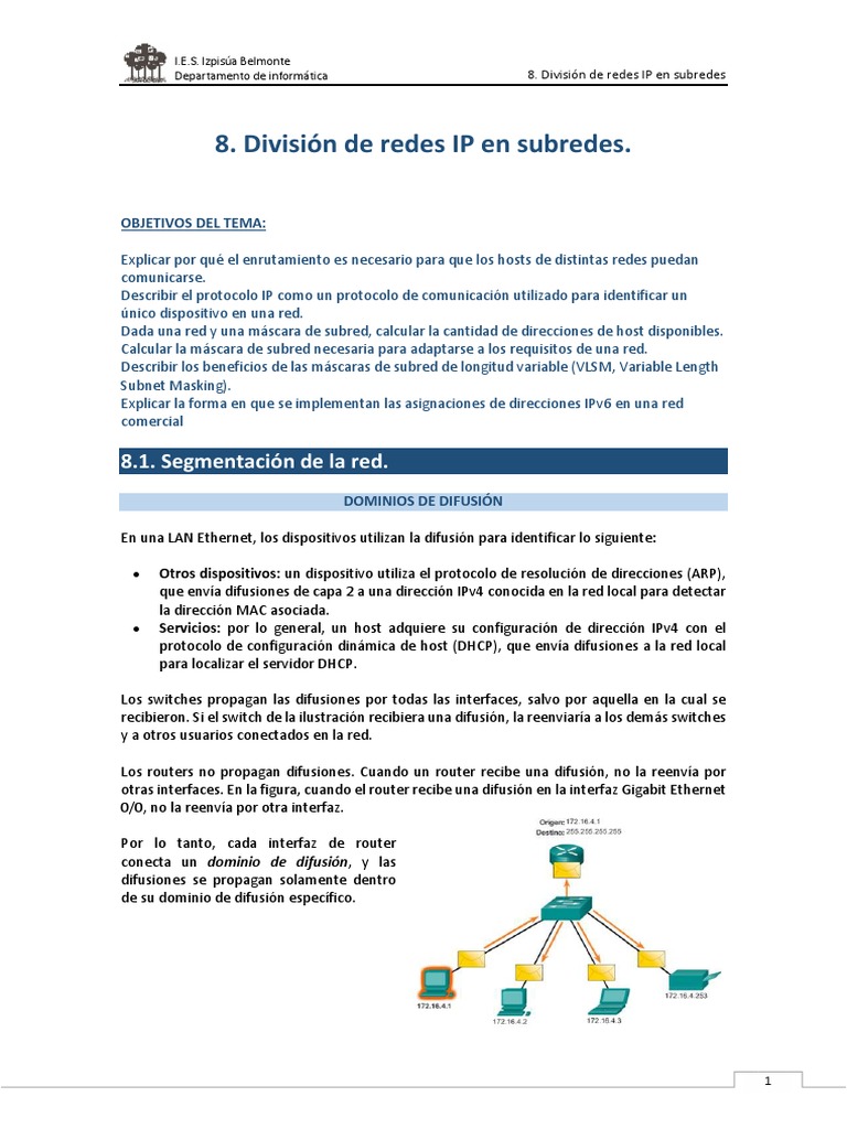 Tema 8 División de Redes IP en Subredes | PDF | Dirección IP | Yo Pv6