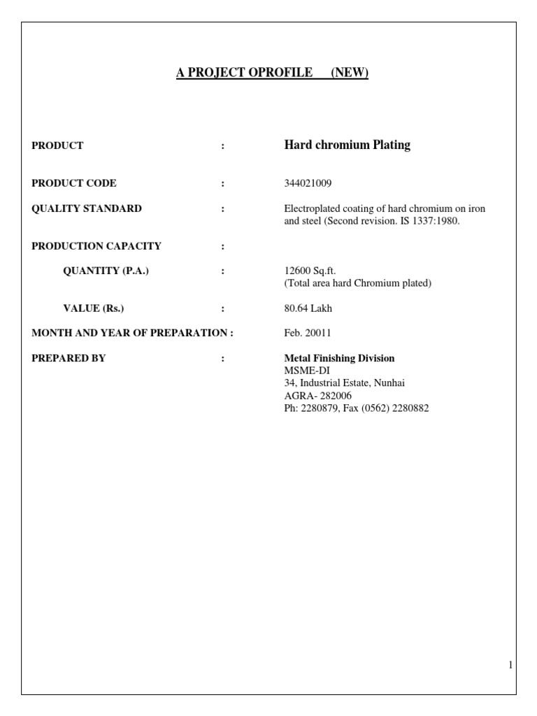 Project Profile On Hard Chromium Plating | PDF | Chromium | Materials