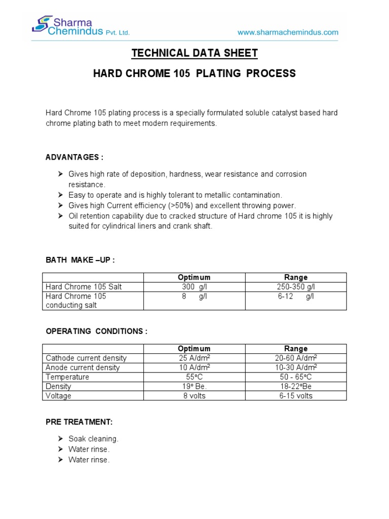 Hard Chrome 105 Plating Proces | PDF | Chemistry | Secondary Sector Of The Economy