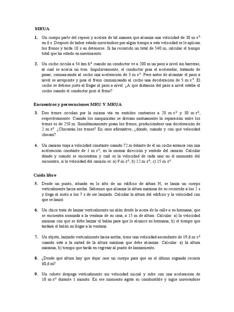 Problemas Cinematica | PDF | Velocidad | Aceleración