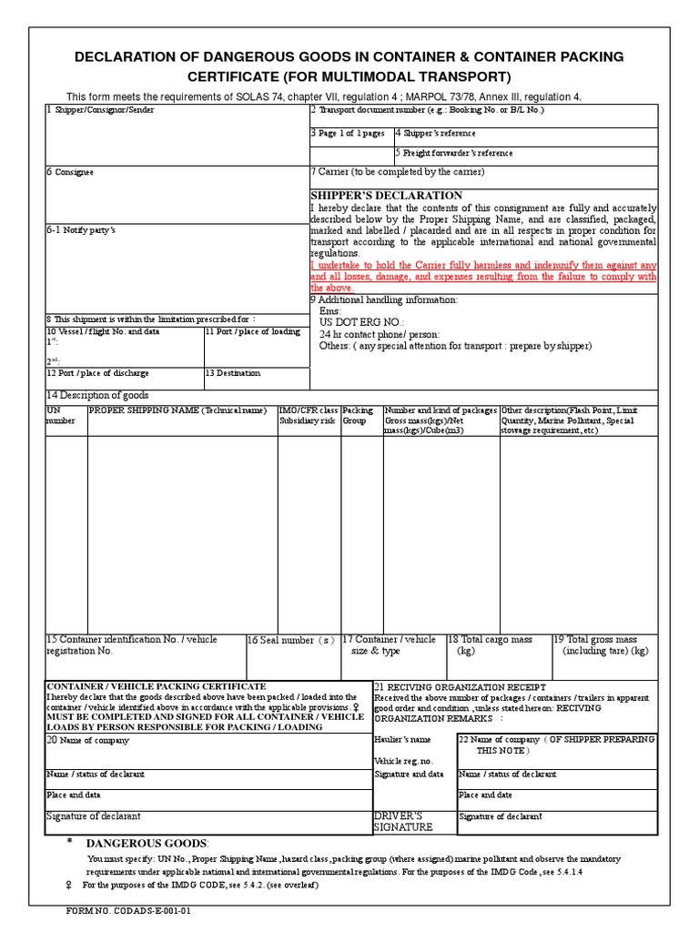 DGForm | PDF | Dangerous Goods | Cargo