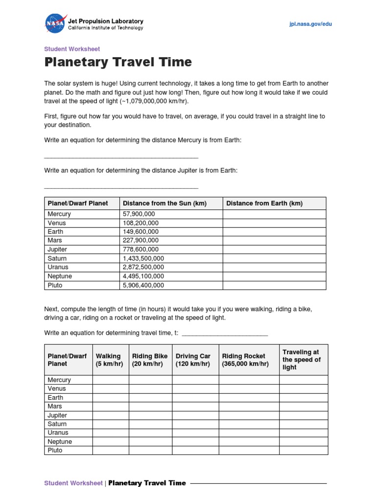 Traveltime Worksheet | PDF
