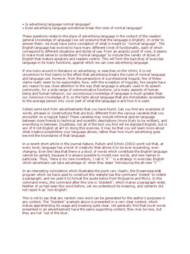 Is Advertising Language Normal Language | PDF | Linguistics | English ...