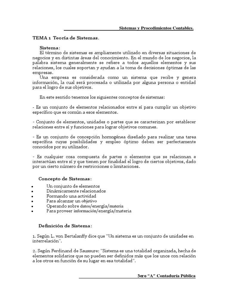 Tema 1 3A Sistemas y Proc. Contables | PDF | Sistema | Teoría de sistemas