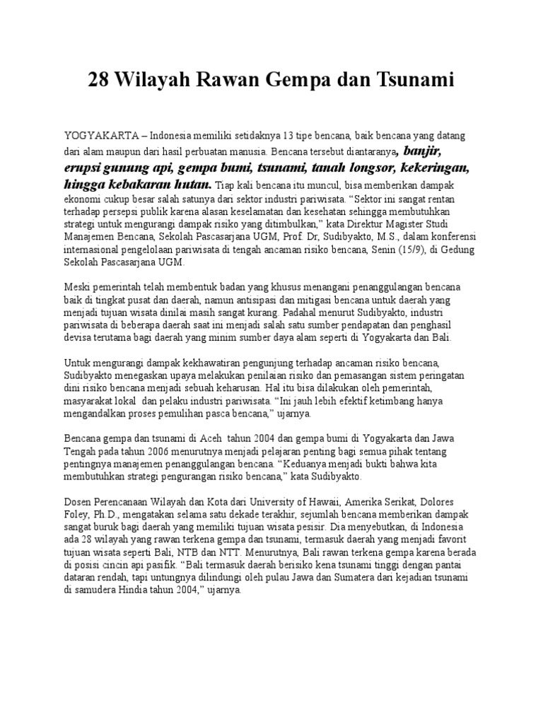 28 Wilayah Rawan Gempa Dan Tsunami | PDF