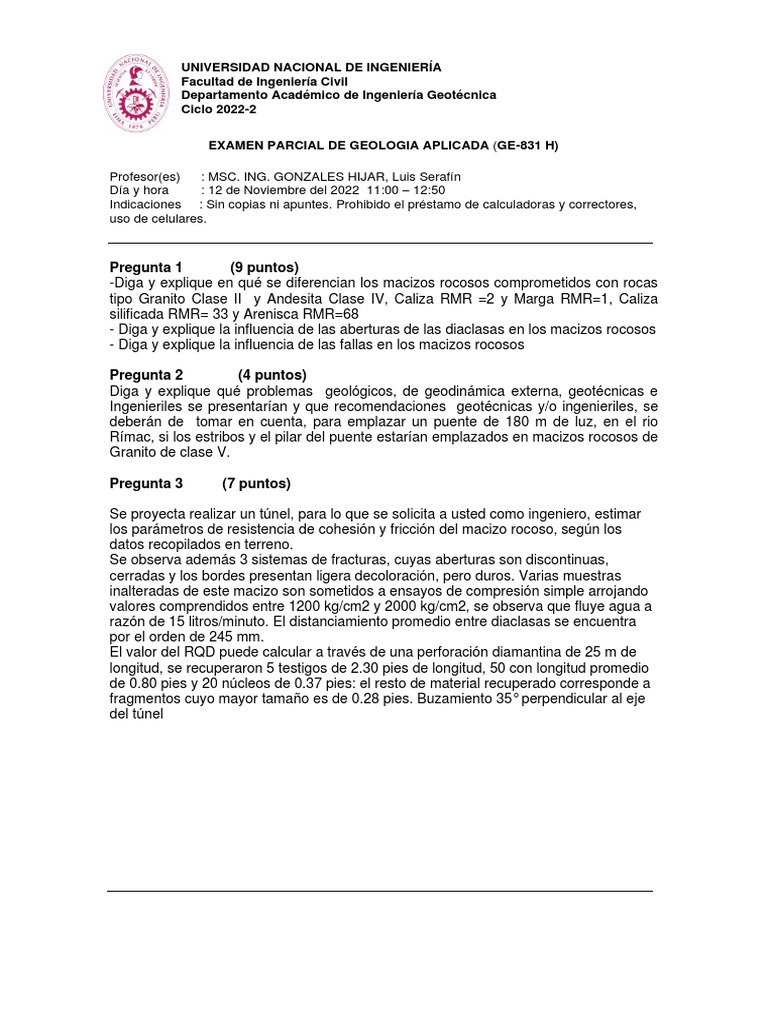 Examen Parcial Ge 831 H 2022-2 | PDF Examen Parcial Ge 831 H 2022-2 | PDF