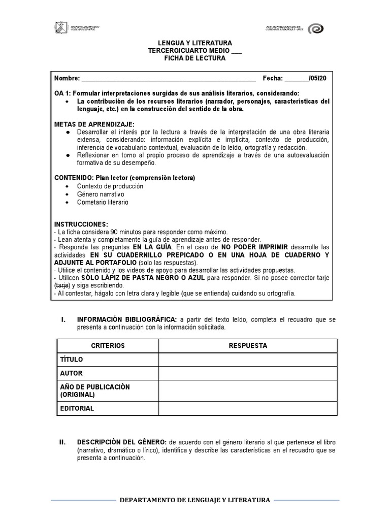 Ficha Lectura 3ro y 4to | PDF | Romeo y Julieta | Narración