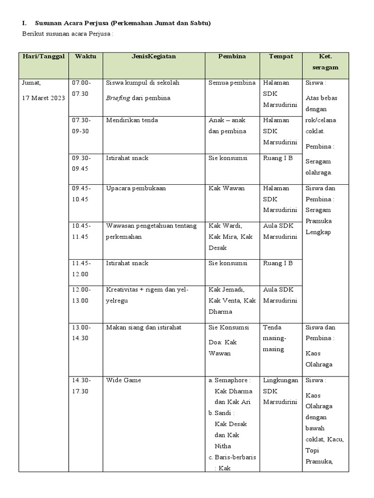 Susunan Acara Perjusa-1 | PDF