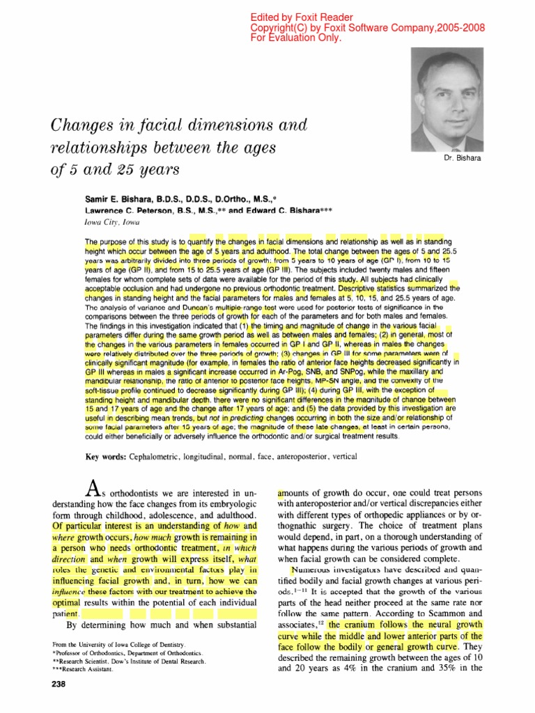 Bishara - Changes in Facial Dimensions | PDF | Orthodontics
