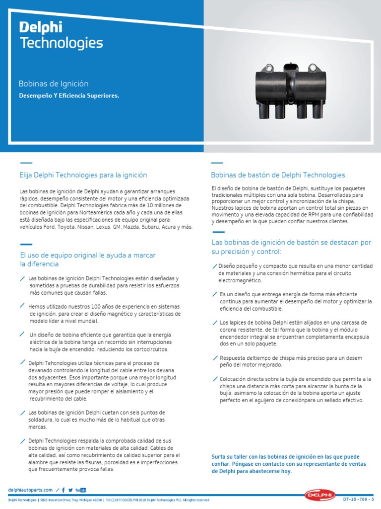 IGNITION SELL SHEET Spanish-Delphi-Technologies | PDF | Inductor | Electromagnetismo