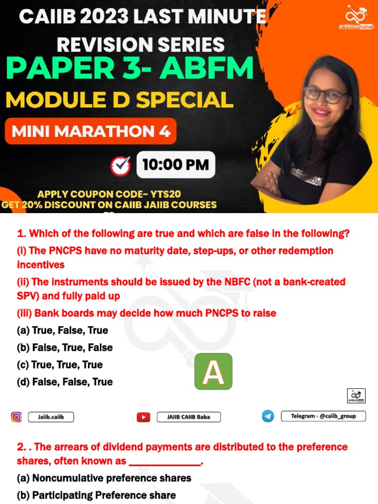 CAIIB BFM Module D Exam Questions | PDF | Preferred Stock | Investing