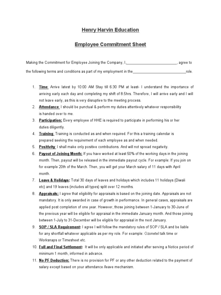 Commitment Sheet - New | PDF | Employment | Economies
