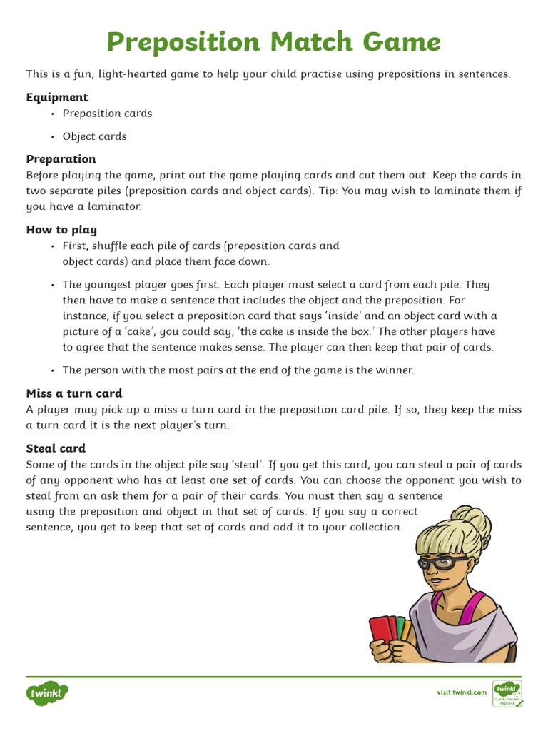 Preposition Match Game | PDF | Games Of Chance | Consumer Goods