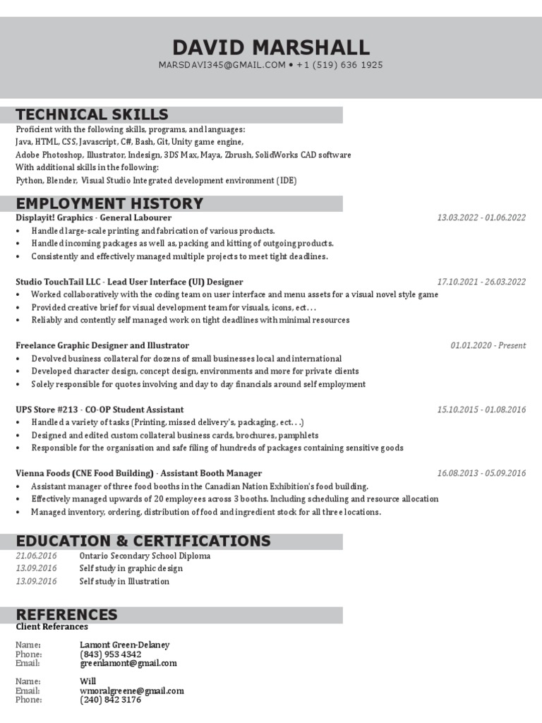 David Marshall's Graphic Design Resume | PDF | Graphic Design | Software