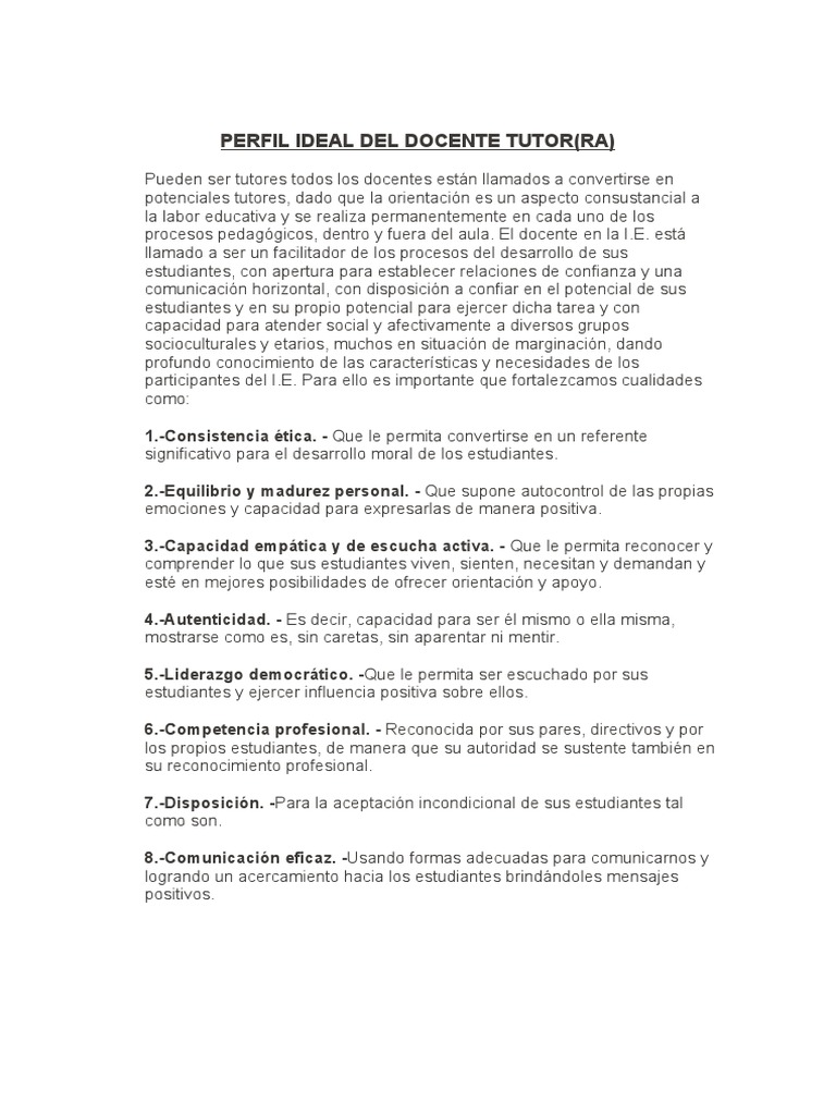 Perfil Ideal Del Docente Tutor | PDF