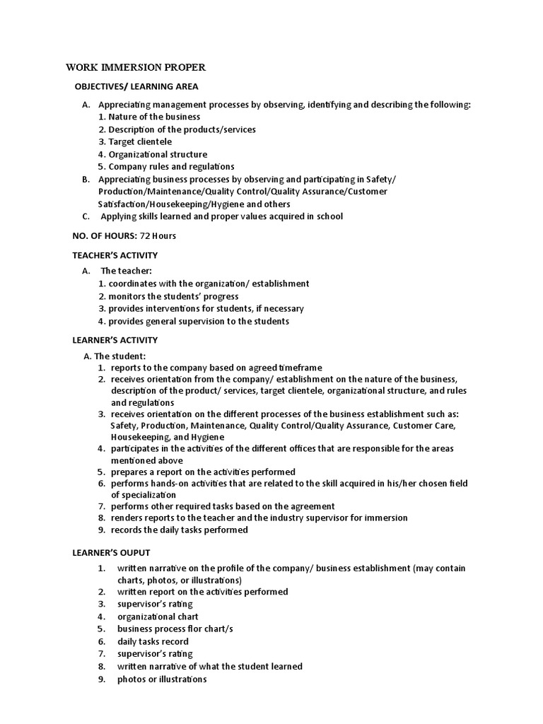 DCMMMNHS - Work Immersion Proper and Post Immersion | PDF | Learning ...