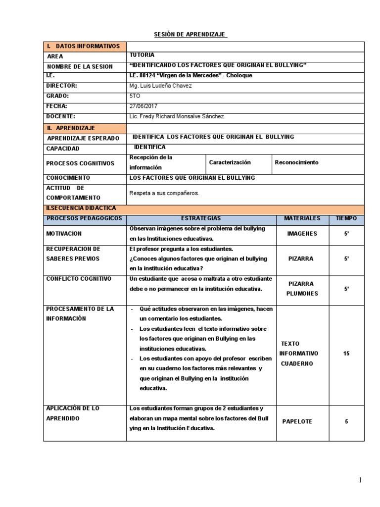 SESION - DE - APRENDIZAJE Bullyng | PDF | Violencia | Comportamiento problemático